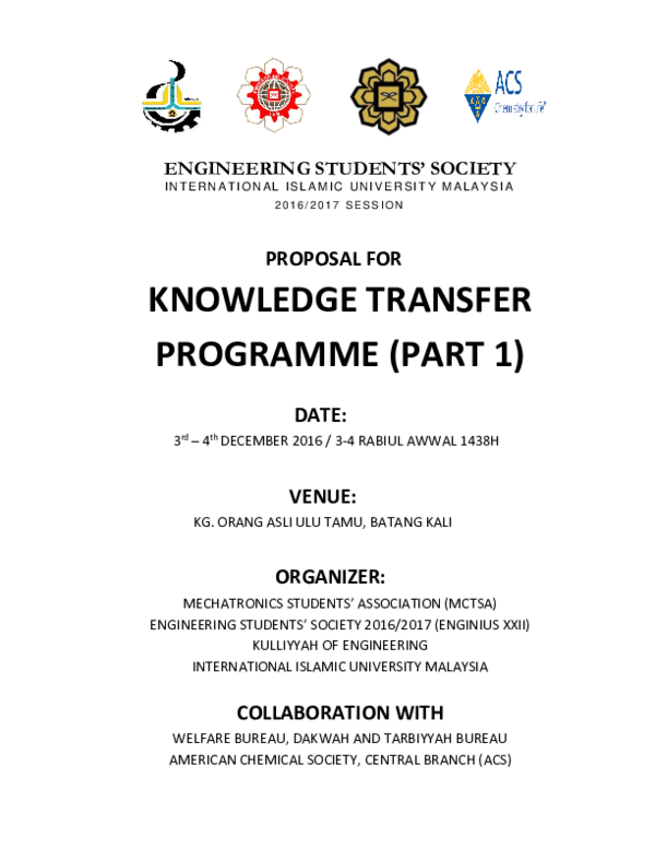 (PDF) PROPOSAL FOR KNOWLEDGE TRANSFER PROGRAMME (PART 1) DATE: ENGINEERING STUDENTS' SOCIETY