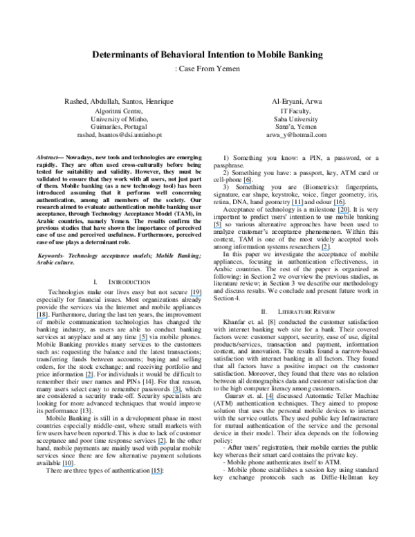 (PDF) Determinants of behavioral intention to mobile banking