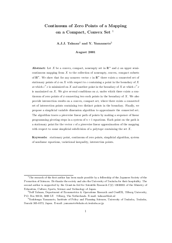 Pdf Continuum Of Zero Points Of A Mapping On A Compact Convex Set