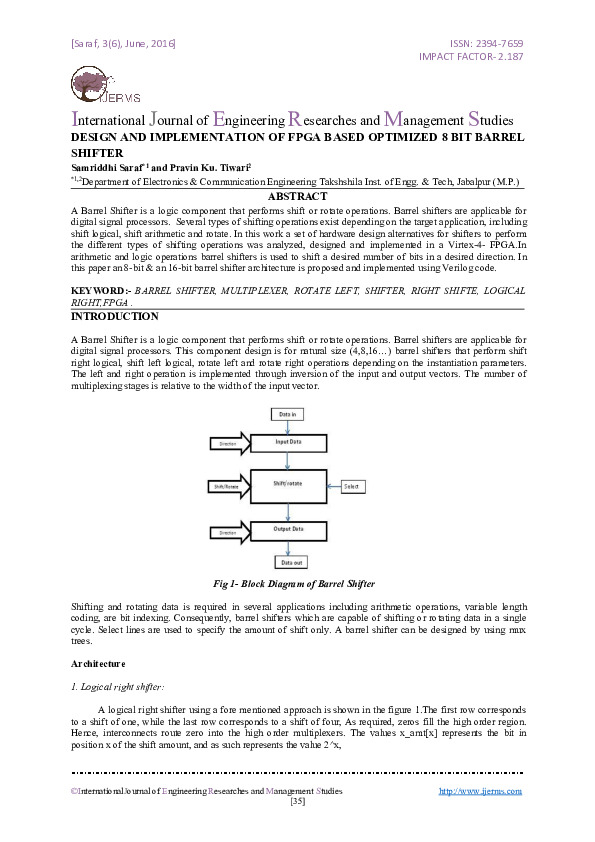 (PDF) Design and Implementation of FPGA based optimized 8 bit Barrel ... (PDF) Design and Implementation of FPGA based optimized 8 bit Barrel ...