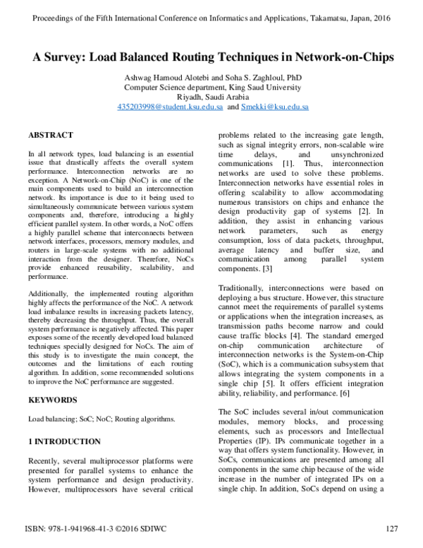 Pdf A Survey Load Balanced Routing Techniques In Network On Chips