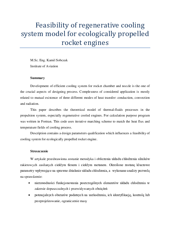 (PDF) Feasibility of regenerative cooling system model for ecologically ...