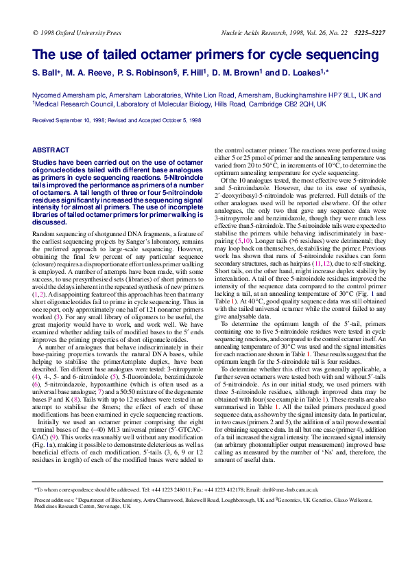 (PDF) The use of tailed octamer primers for cycle sequencing
