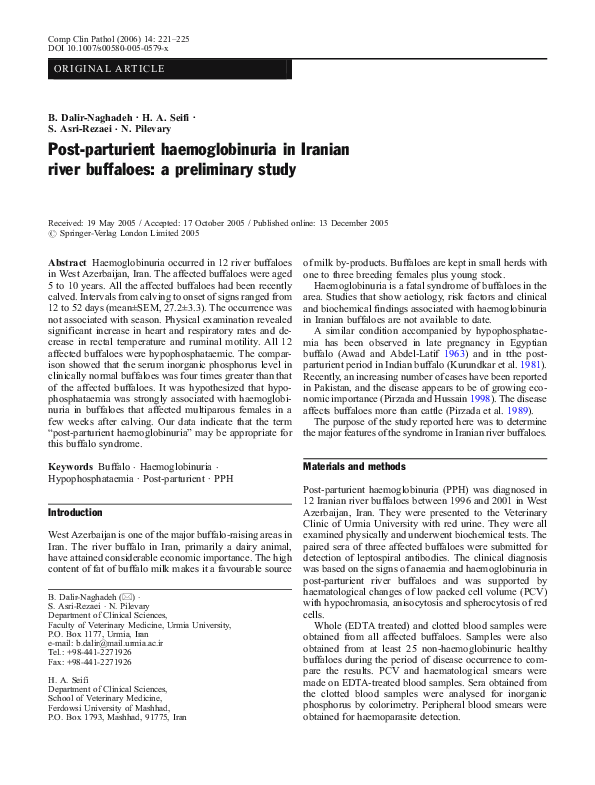 (PDF) Post-parturient haemoglobinuria in Iranian river buffaloes: a ...