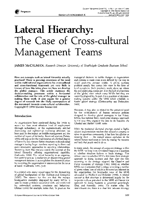 (PDF) Lateral hierarchy: The case of cross-cultural management teams