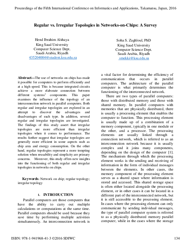 (PDF) Regular vs. Irregular Topologies in Networks-on-Chips: A Survey