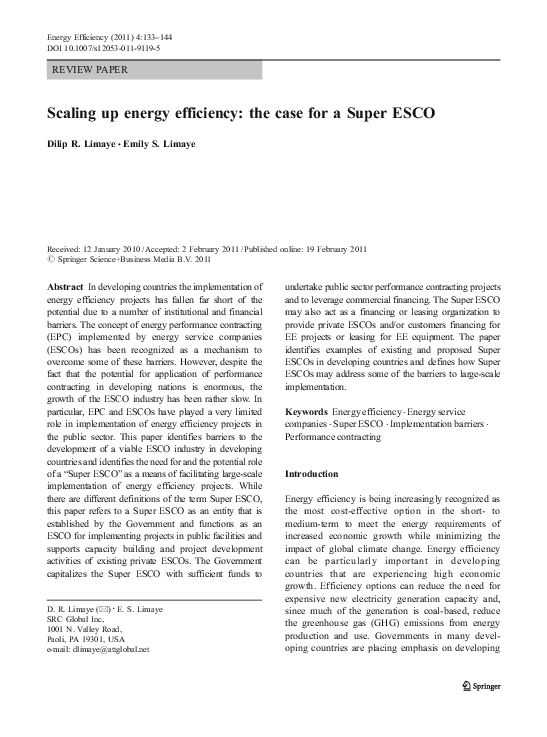 (PDF) Scaling up energy efficiency: the case for a Super ESCO