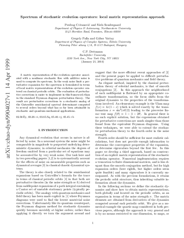 Pdf Spectrum Of Stochastic Evolution Operators Local Matrix