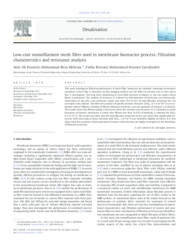 (PDF) Low-cost monofilament mesh filter used in membrane bioreactor ...