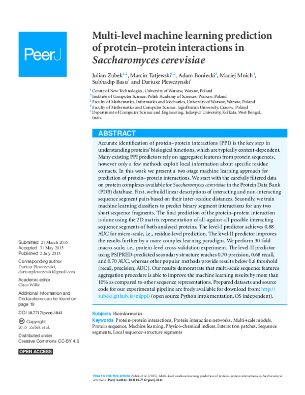 (PDF) Multi-level machine learning prediction of protein–protein ...