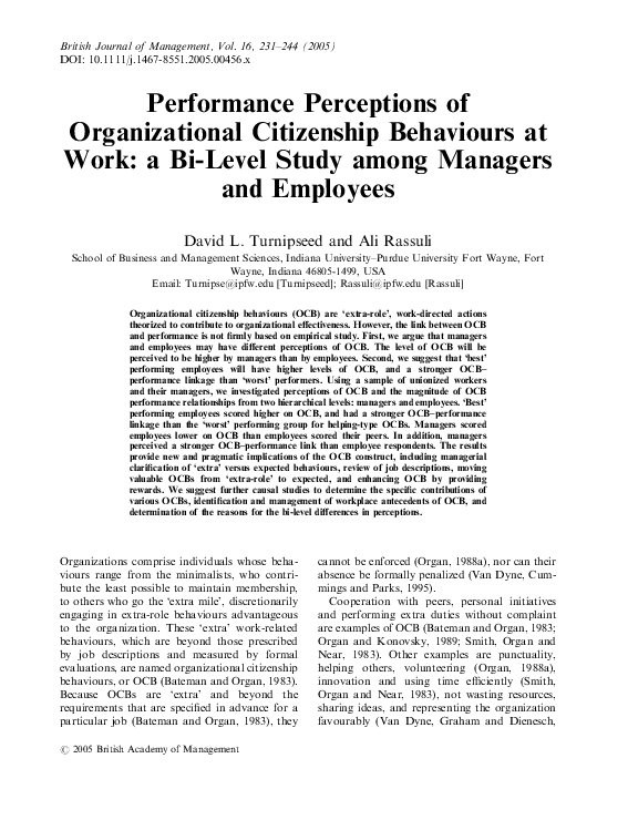 (PDF) Performance Perceptions of Organizational Citizenship Behaviours ...