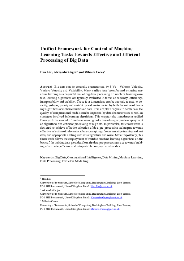 Pdf Unified Framework For Control Of Machine Learning Tasks Towards Effective And Efficient