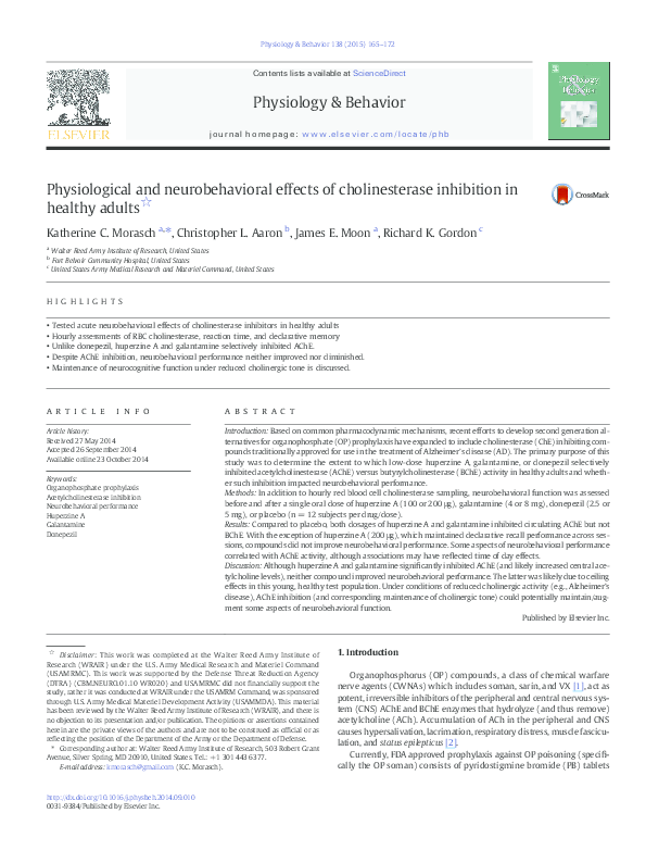 (PDF) Physiological and neurobehavioral effects of cholinesterase ...