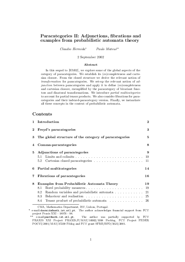 (PDF) Paracategories II: adjunctions, fibrations and examples from ...