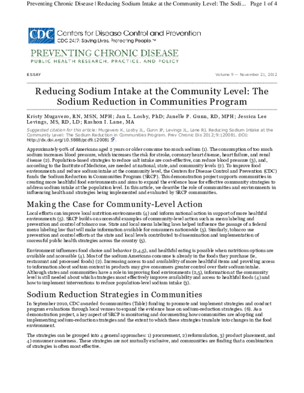 (PDF) Reducing Sodium Intake at the Community Level: The Sodium ...