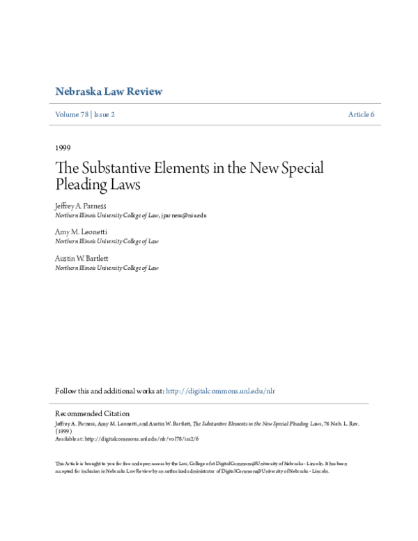 (PDF) The Substantive Elements in the New Special Pleading Laws