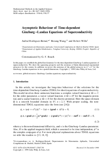 (PDF) Asymptotic Behaviour of Time-dependent Ginzburg +Landau Equations ...