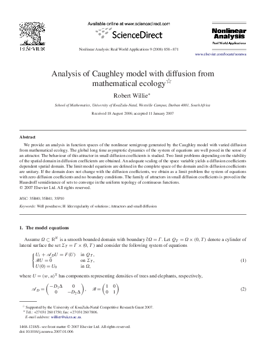 (PDF) Analysis of Caughley model with diffusion from mathematical ecology