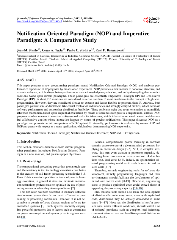 (PDF) Notification Oriented Paradigm (NOP) and Imperative Paradigm: A Comparative Study