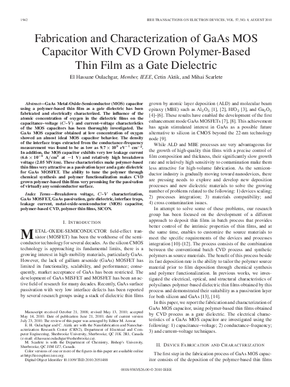 (PDF) Fabrication and Characterization of GaAs MOS Capacitor With CVD ...