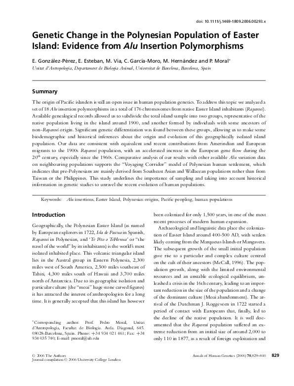 (PDF) Genetic Change in the Polynesian Population of Easter Island ...