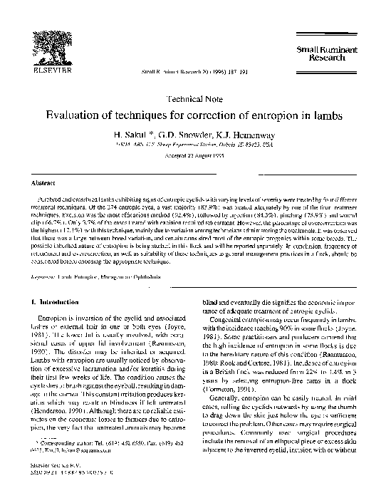 (PDF) Evaluation of techniques for correction of entropion in lambs