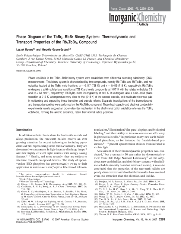 (PDF) Phase Diagram of the TbBr 3 −RbBr Binary System: Thermodynamic ...