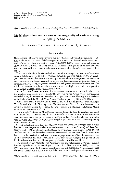 Model Determination In A Case Of Heterogeneity Of Variance Using Sampling Techniques