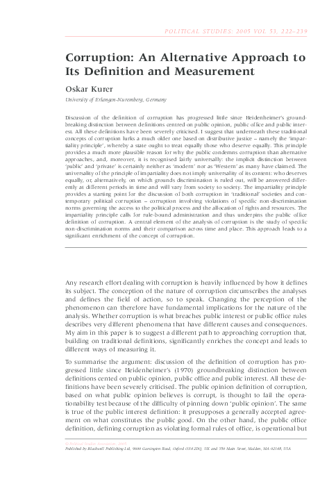 (PDF) Corruption: An Alternative Approach to Its Definition and ...