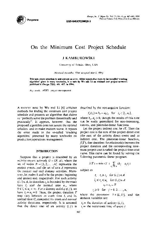 (PDF) On the minimum cost project schedule
