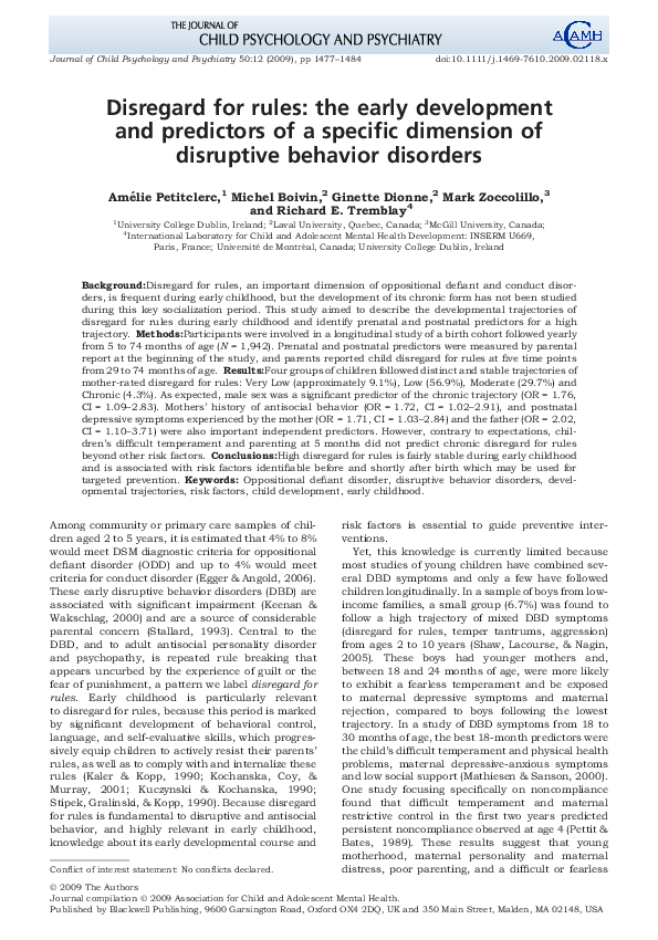 (PDF) Disregard for rules: the early development and predictors of a ...