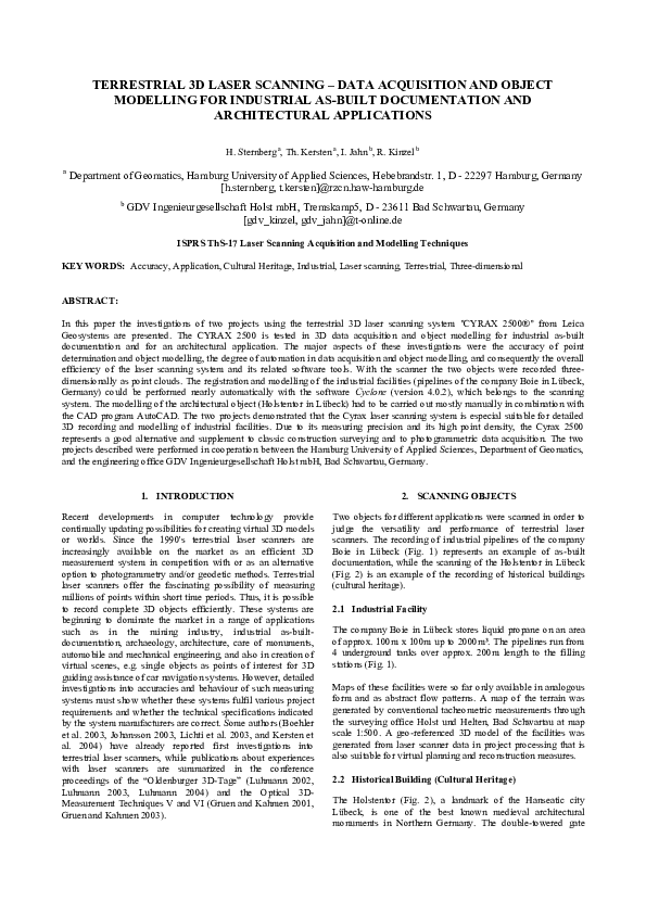 (PDF) Terrestrial 3D Laser Scanning - Data Acquisition and Object Modelling for Industrial As ...