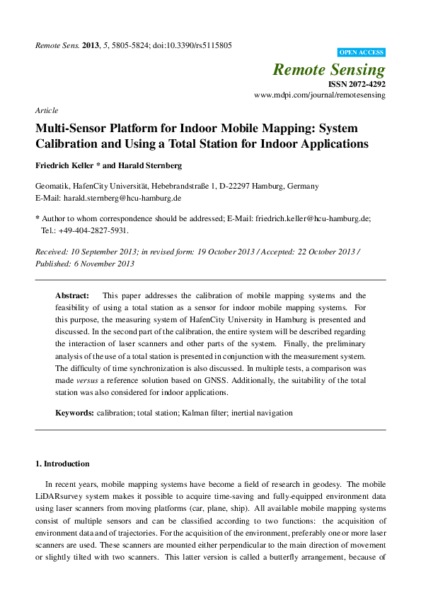 (PDF) Multi-Sensor Platform for Indoor Mobile Mapping: System ...