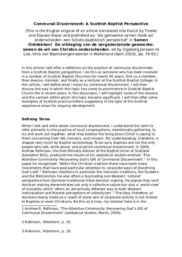 (DOC) Communal Discernment from a Scottish Baptist Perspective Article.docx