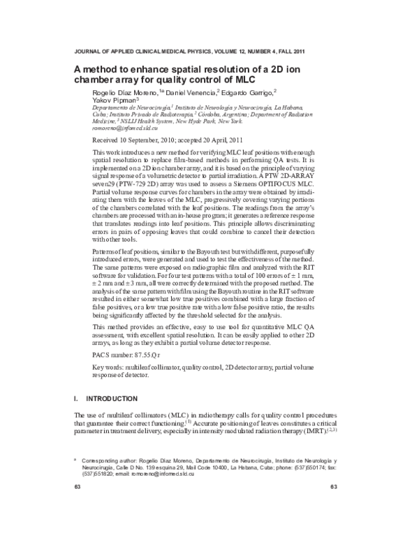 (PDF) A method to enhance spatial resolution of a 2D ion chamber array ...