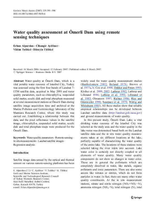(PDF) Water quality assessment at Ömerli Dam using remote sensing ...