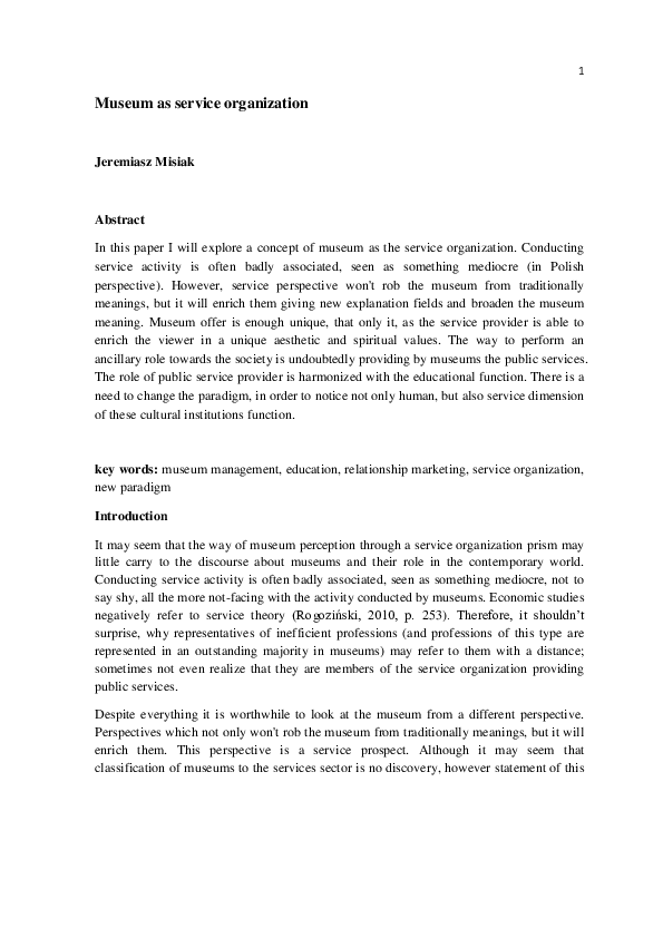 Museum as service organization in Report of museum education condition ...