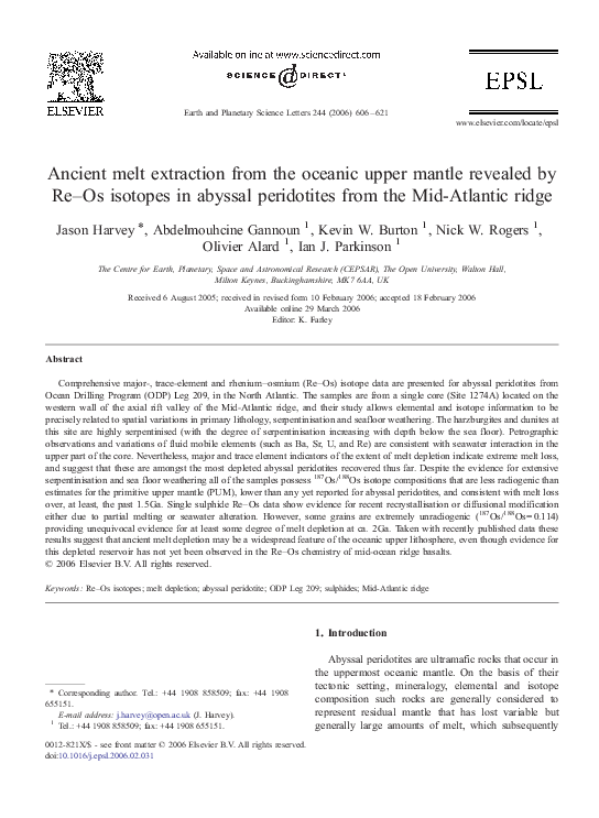 (PDF) Ancient Melt Extraction From the Oceanic Upper Mantle Revealed by ...