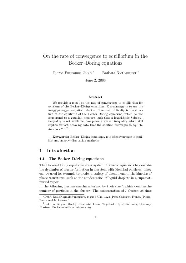 (PDF) On the rate of convergence to equilibrium in the Becker–Döring ...