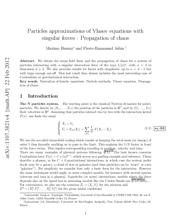 (PDF) Particles approximations of Vlasov equations with singular forces ...