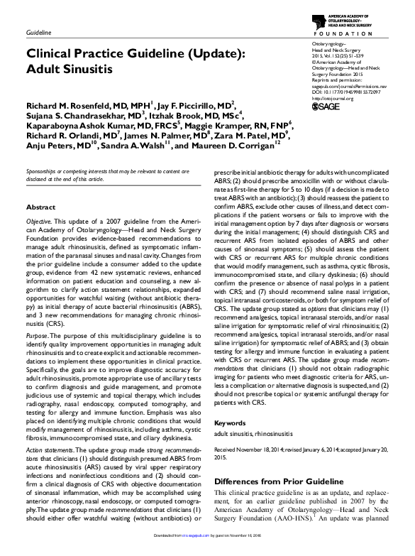 (PDF) Clinical practice guideline (update): adult sinusitis