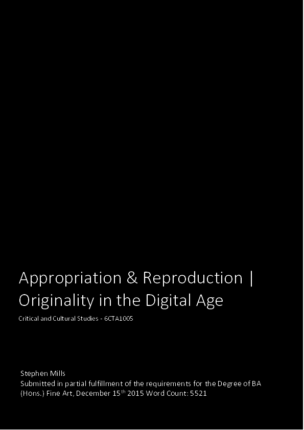 (PDF) Appropriation and Reproduction Originality in the Digital Age