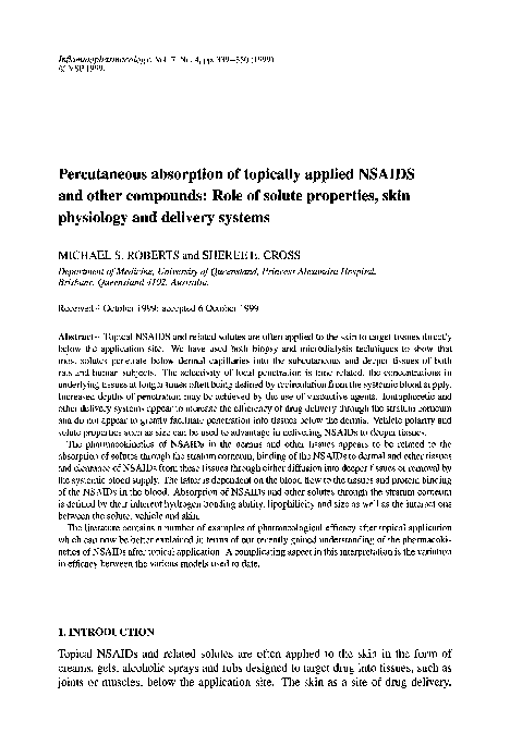 (PDF) Percutaneous absorption of topically applied NSAIDS and other ...