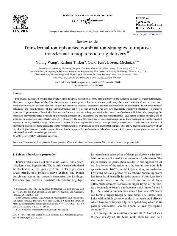 (PDF) Transdermal iontophoresis: combination strategies to improve ...