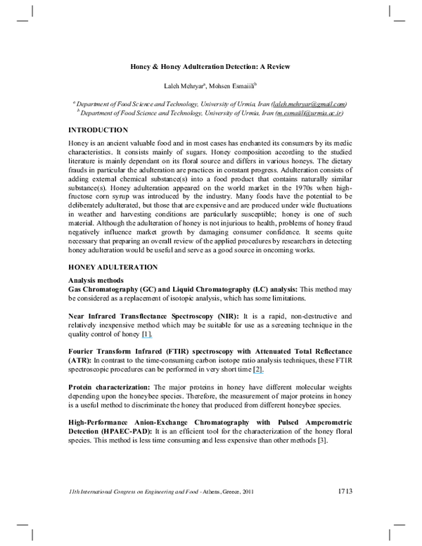 Pdf Honey And Honey Adulteration Detection A Review