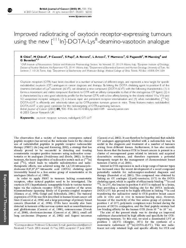 (PDF) Radiotracing of Tumors Using [111In]-DOTA-dLVT Analogue