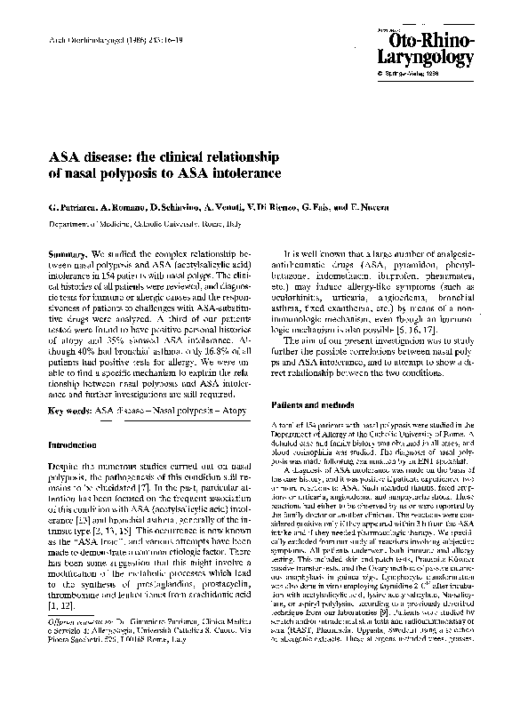 (PDF) ASA disease: the clinical relationship of nasal polyposis to ASA ...