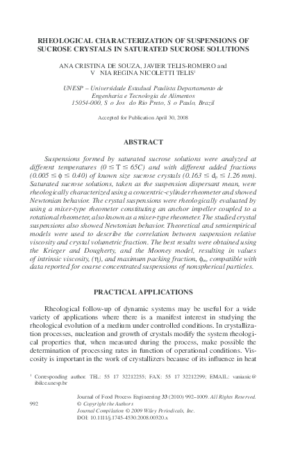 (PDF) Rheological Characterization of Suspensions of Sucrose Crystals ...