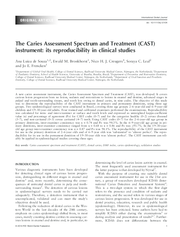 (PDF) The Caries Assessment Spectrum and Treatment (CAST) index ...