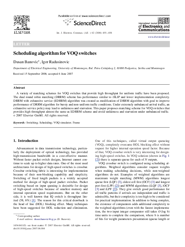 Pdf Scheduling Algorithm For Voq Switches